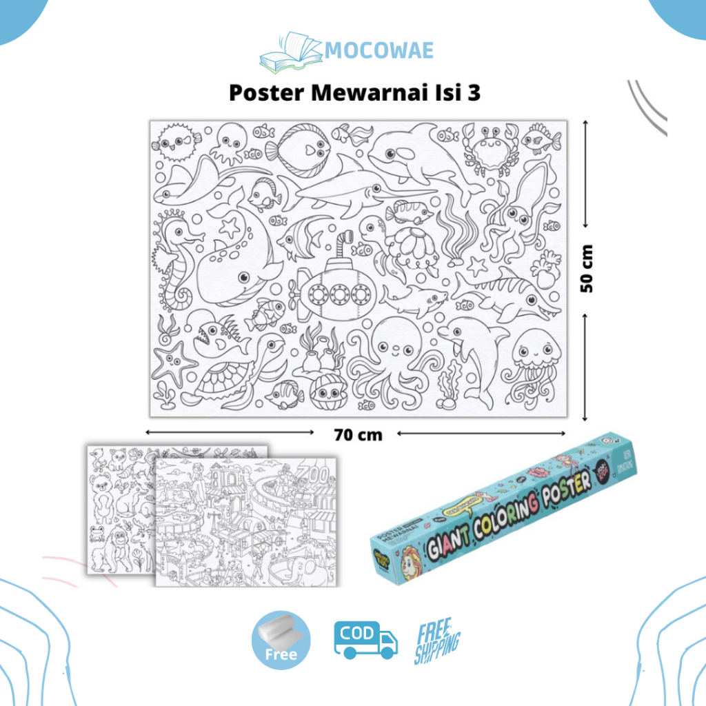 Jual Poster Buku Mewarnai Anak- Giant Coloring Sheet Isi 3 (Poster Mewarnai Jumbo) Seri Binatang ...