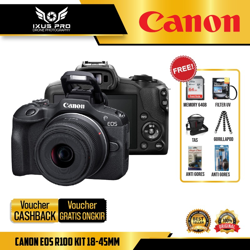 Jual Canon EOS R100 Kit 18-45mm Mirrorless Camera Lens | Shopee Indonesia