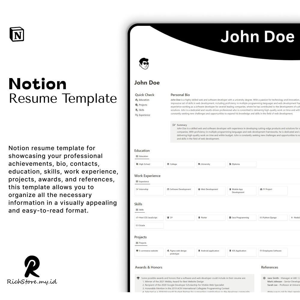 Jual [Notion] CV Profesional | Notion Resume Template - Ciptakan CV ...