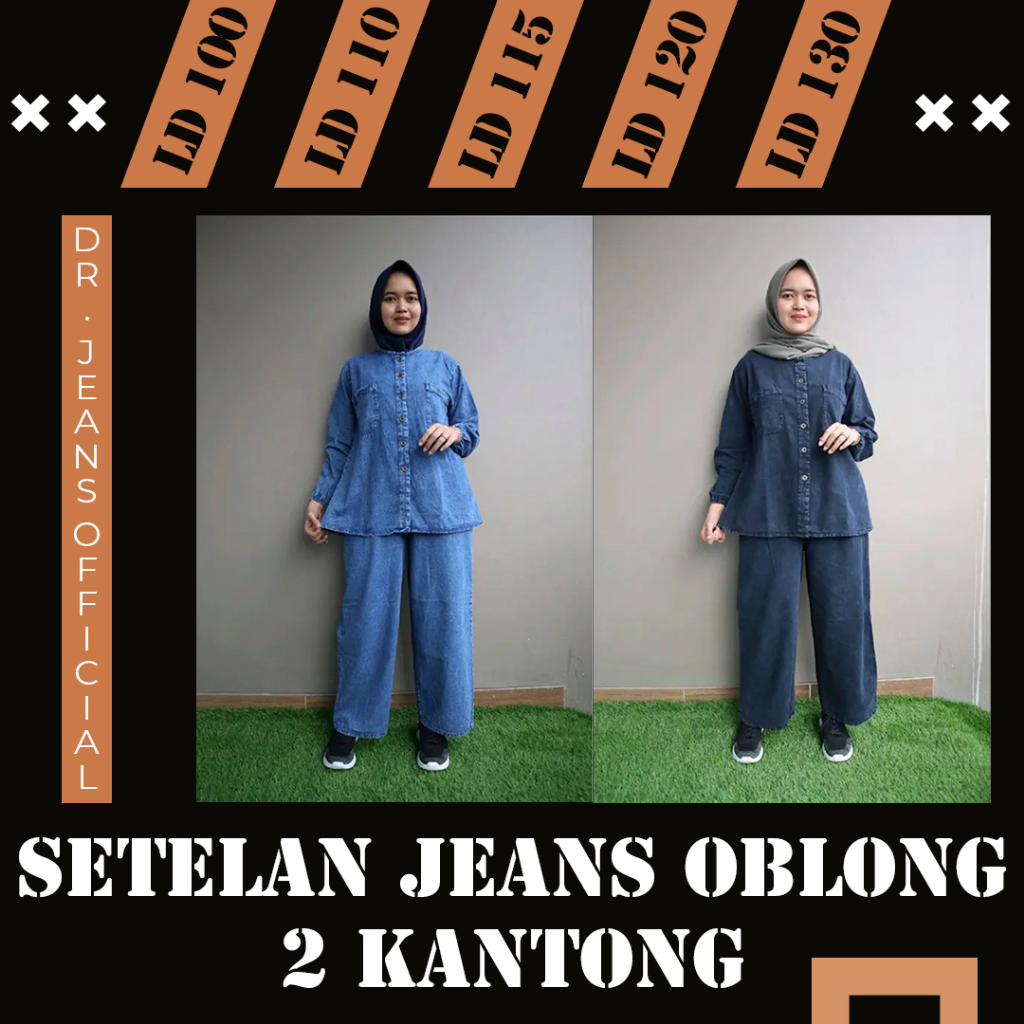 Jual Set setelan jeans wanita OBLONG 2 kantong / one set baju celana ...