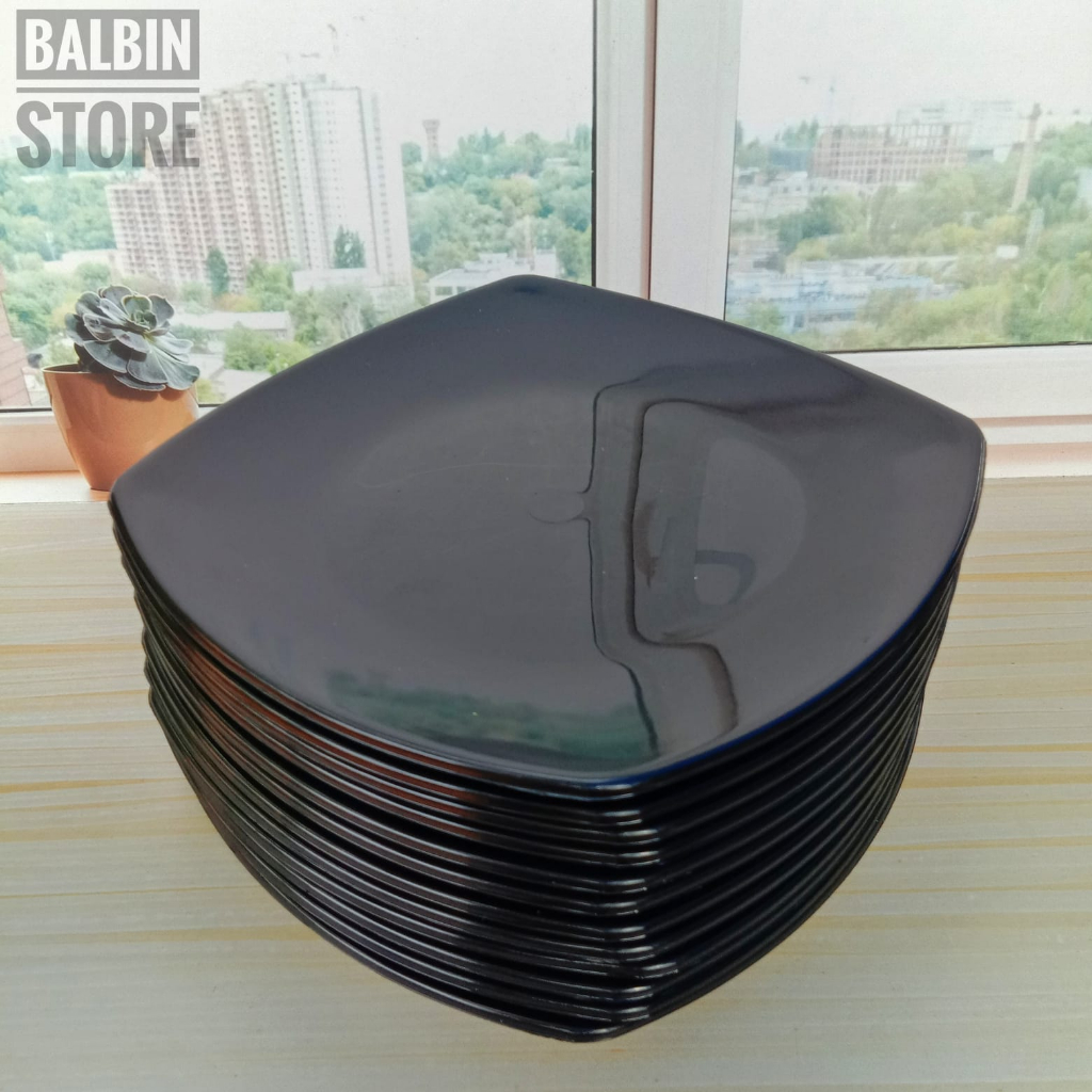 Jual 12.PCS PIRING PRASMANAN MELAMINE PERSEGI WARNA HITAM DAN HIJAU ...