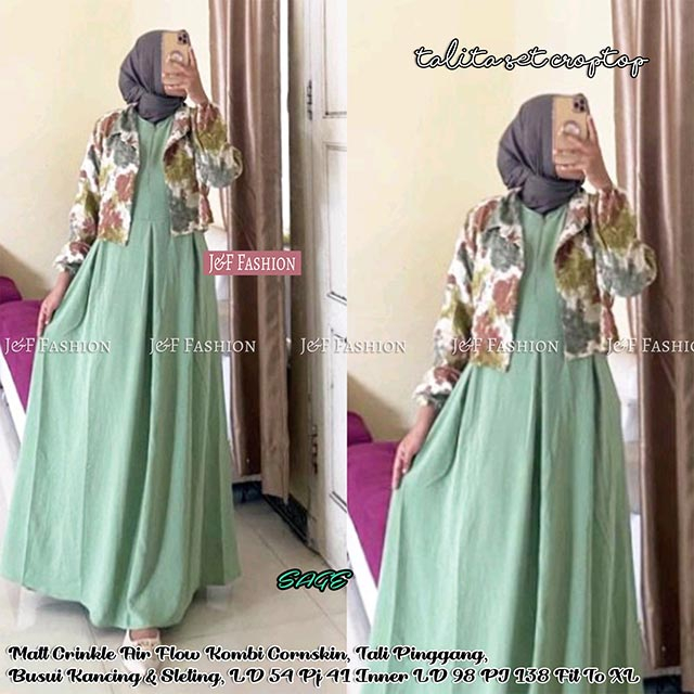 Jual Gamis Outer Dress Wanita Crop Top 2in1 Free Outer One Set Gamis ...