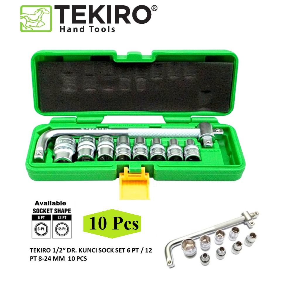 Jual Kunci Sok Set 10 Pcs TEKIRO 1/2" 8-24mm 6PT Kunci Sok Set Box Plastik Kunci sok sock socket ...
