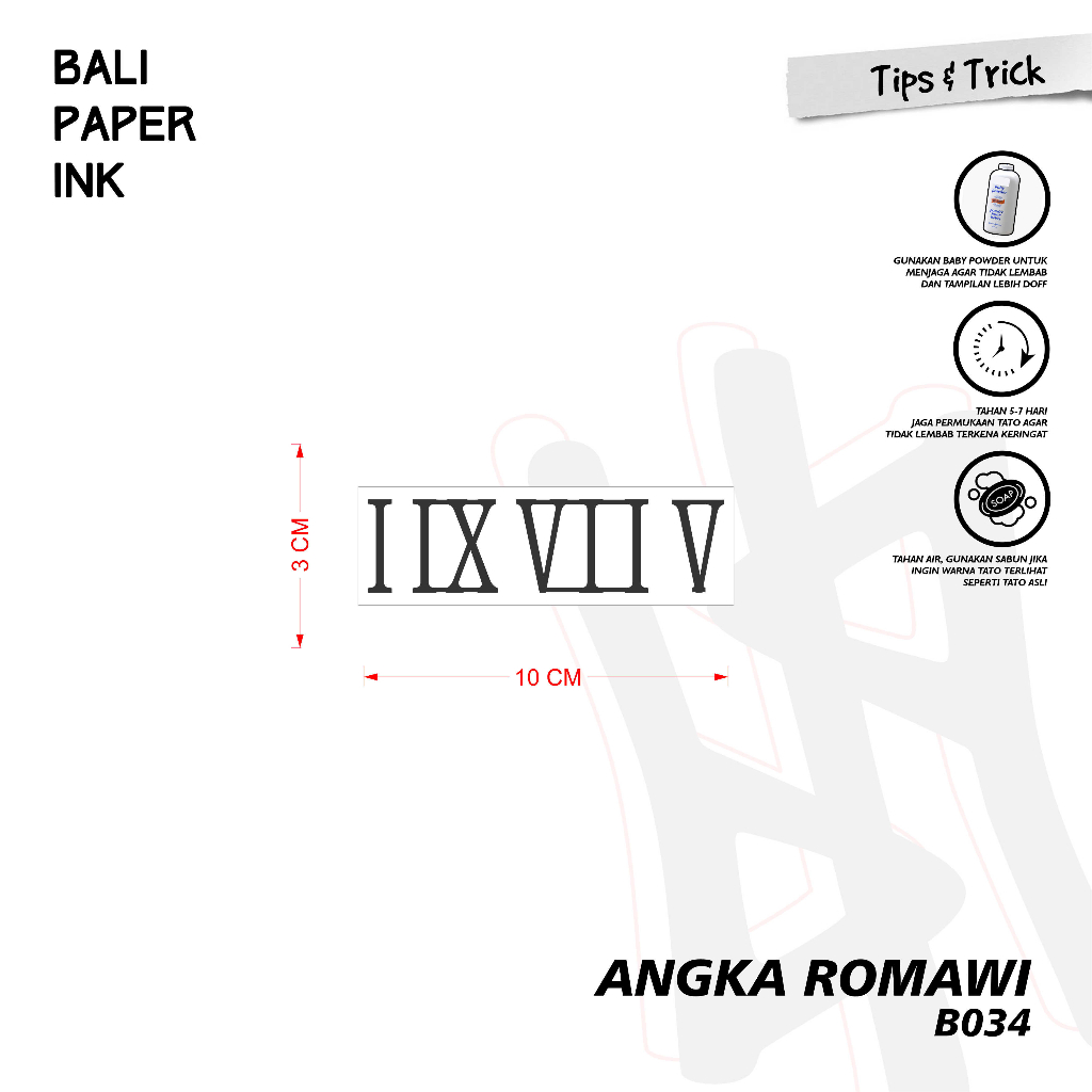 Jual Bali Paper Ink B034 Angka Romawi Tatto Temporary Basic Tato ...