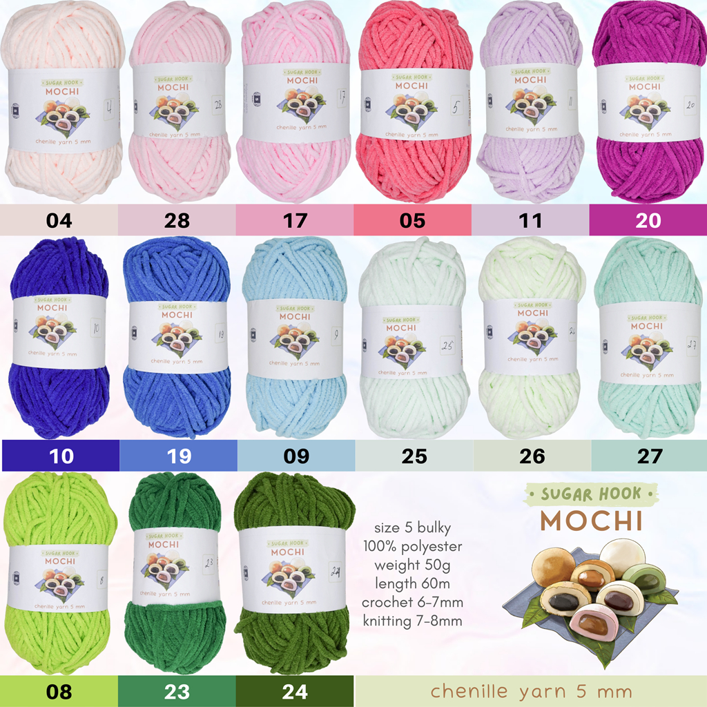 Jual Mochi Chenille Yarn 5 mm | Benang Rajut Handuk | Sugar Hook ...