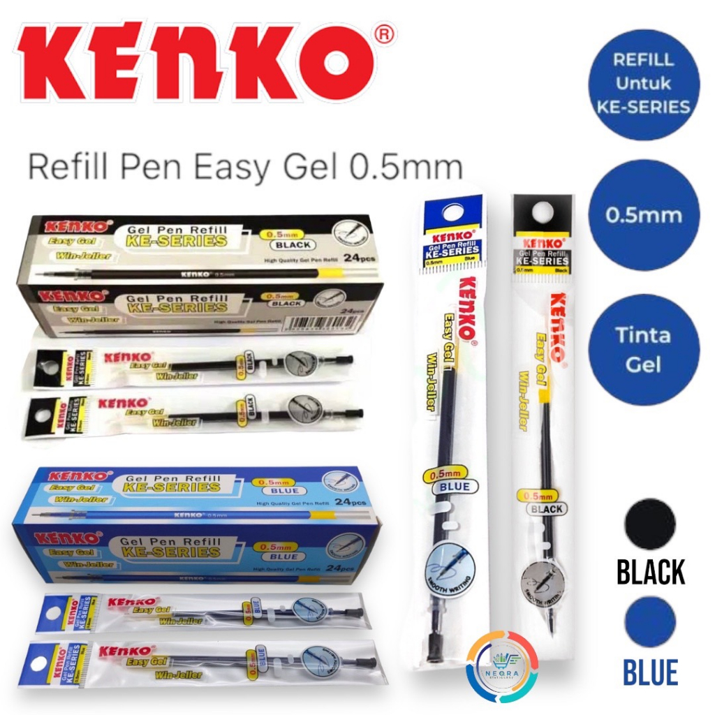 Jual Kenko Gel Pen Refill Easy Gel - KE Series 0,5 mm (Hitam & Biru ...