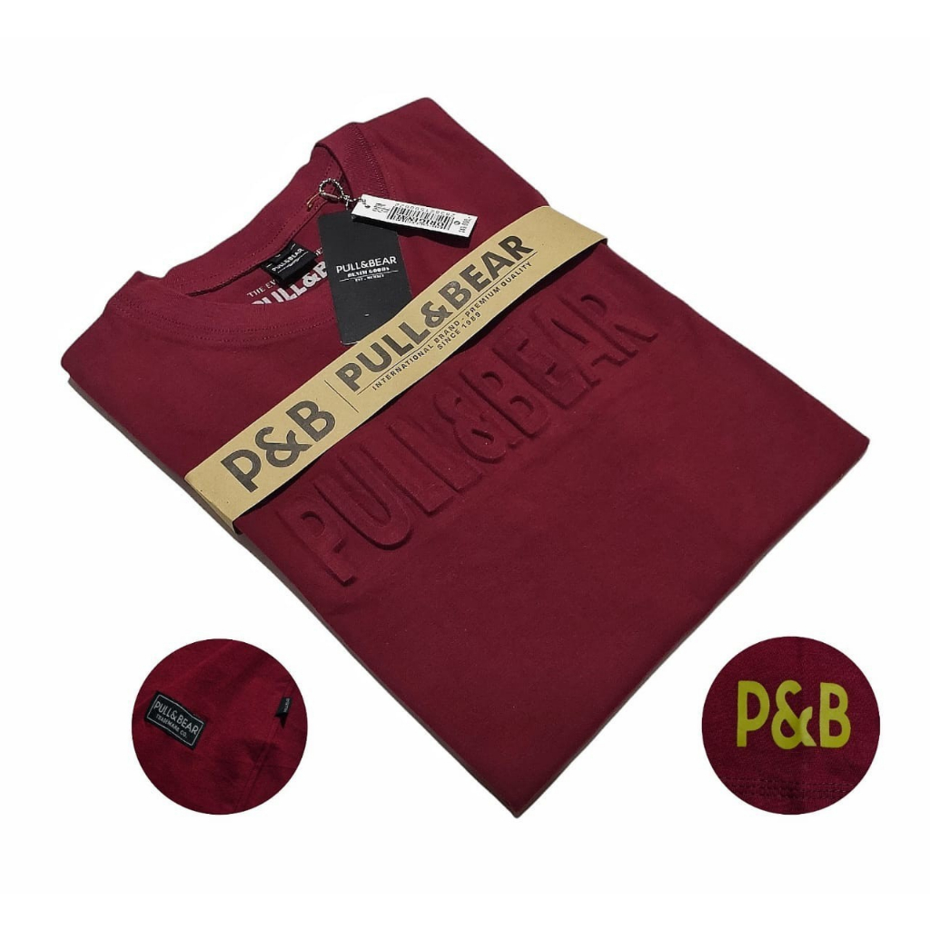 Jual T-Shirt Pull & Bear Embos Timbul Maroon DEWASA l Kaos Pull and ...