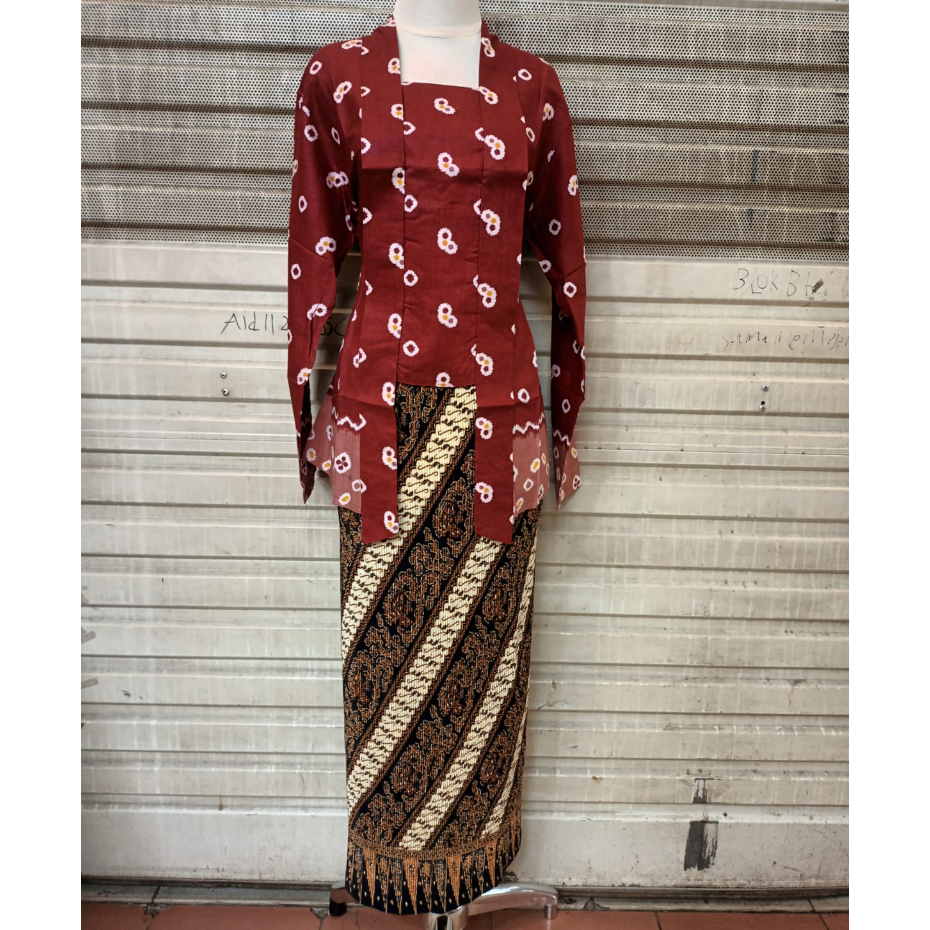 Jual Setelan Kebaya Kutubaru Jumputan Jumbo dan rok plisket terbaru/Set Kebaya Lurik jumputan ...