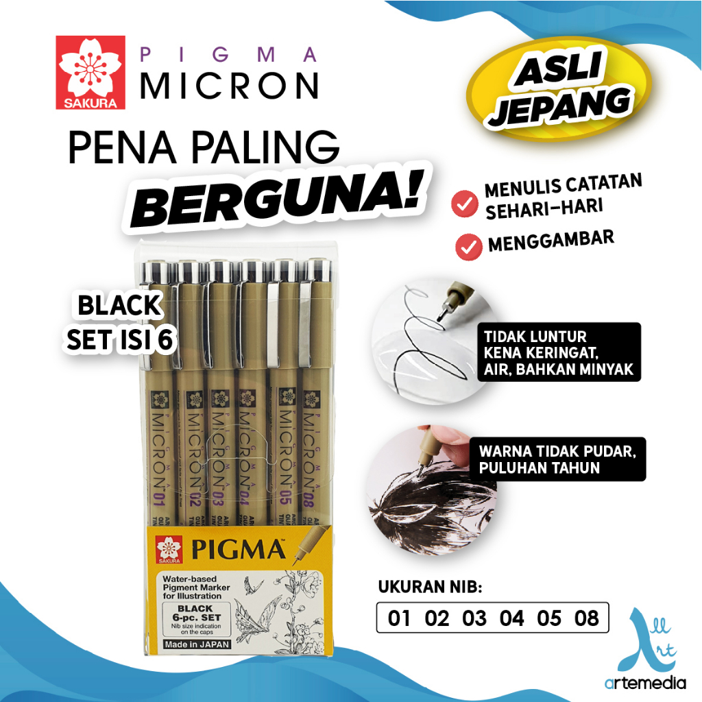 Jual Sakura Pigma Micron Drawing Pen Set 6 Pigment Ink Pulpen Gambar ...