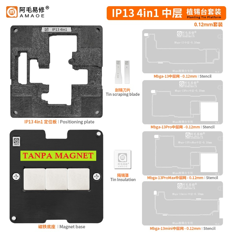 Jual Plat Cetakan IP13 4IN1 Iphone 13 Pro Max Mini Original Amaoe BGA Stencil Tanpa Magnet ...