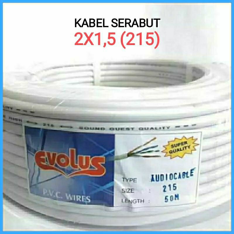 Jual Kabel Listrik SERABUT Tebal 2x1, 5mm , EVOLUS Putih | Shopee Indonesia