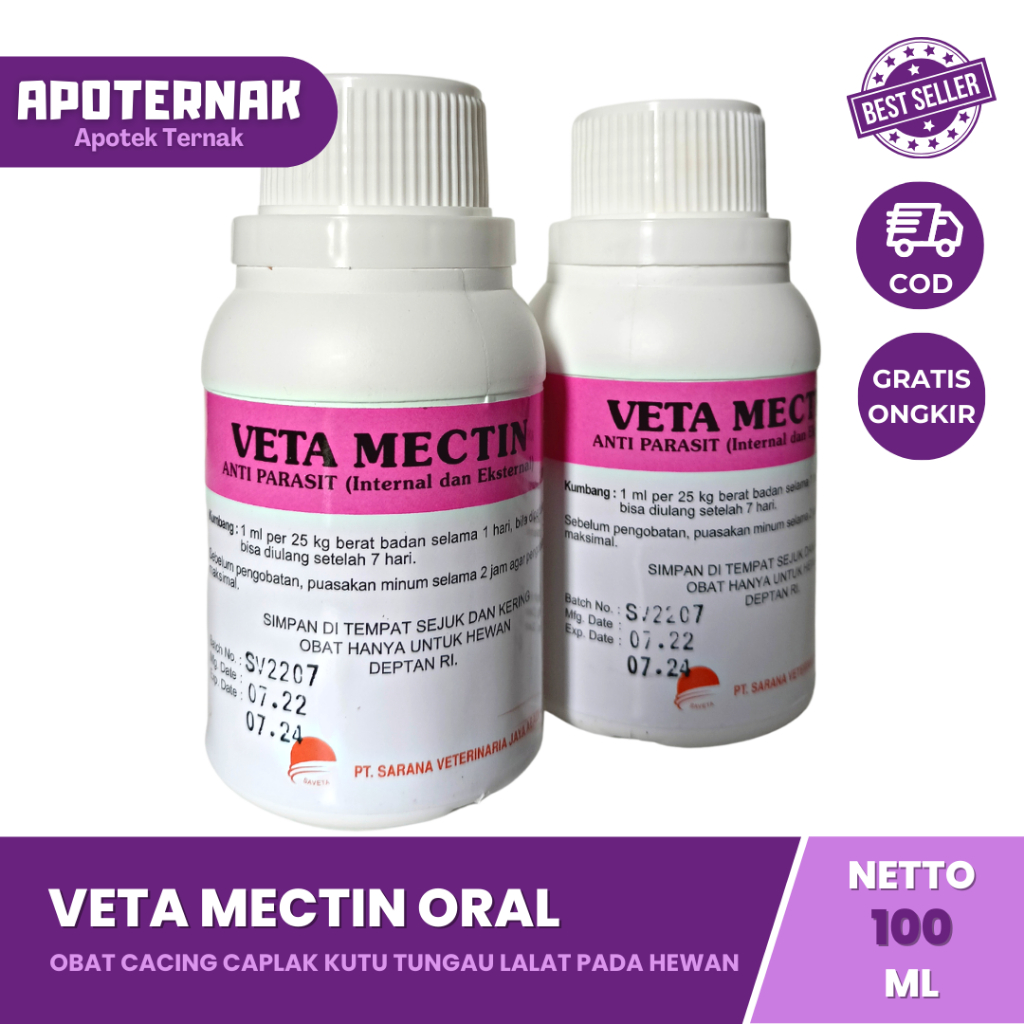 Jual VETA MECTIN ORAL 100 mL - Obat Cacing Kutu Caplak Tungau dan Lalat ...
