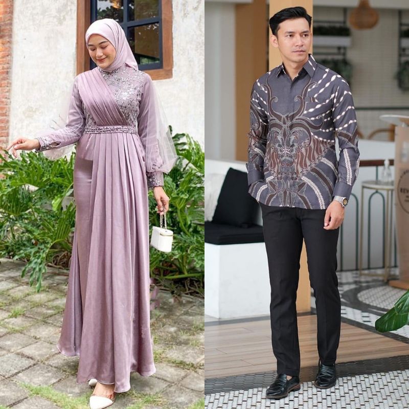 Jual Batik Couple Gamis Brokat Terbaru Couple Kondangan Couple Tunangan Modern Jumbo,Dress ...