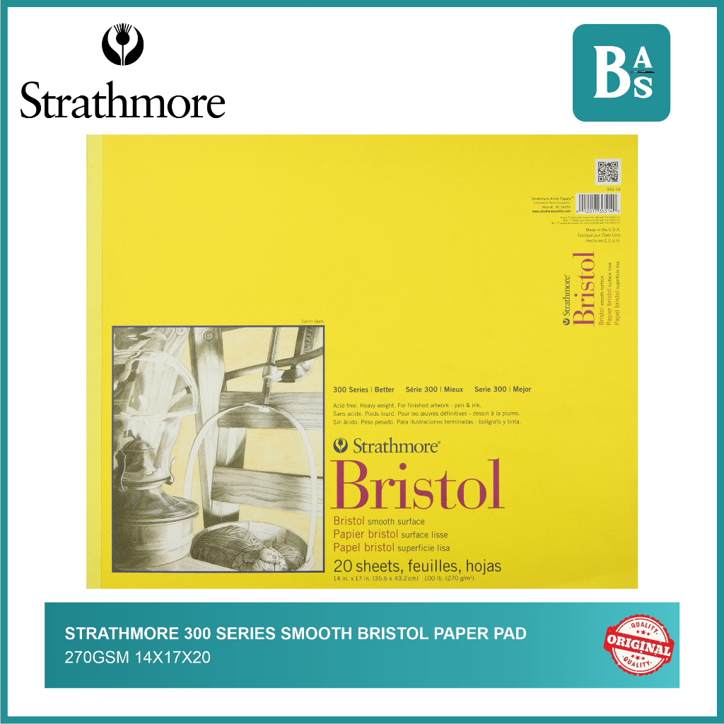 Jual Strathmore 300 Series Smooth Bristol Paper Pad 270GSM 14x17x20 ...