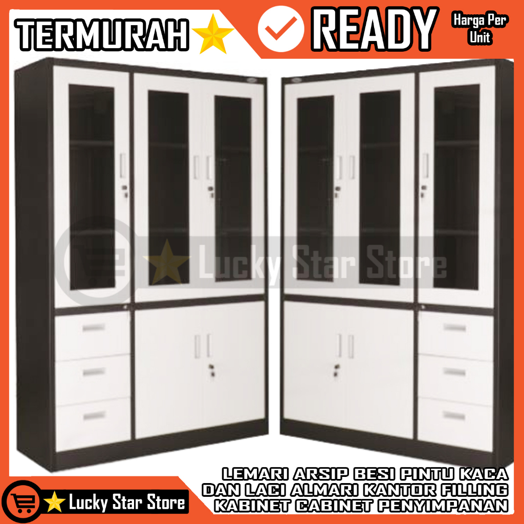 Jual [Instan] LEMARI ARSIP KANTOR HS 101 PINTU KACA LACI ALMARI FILLING ...