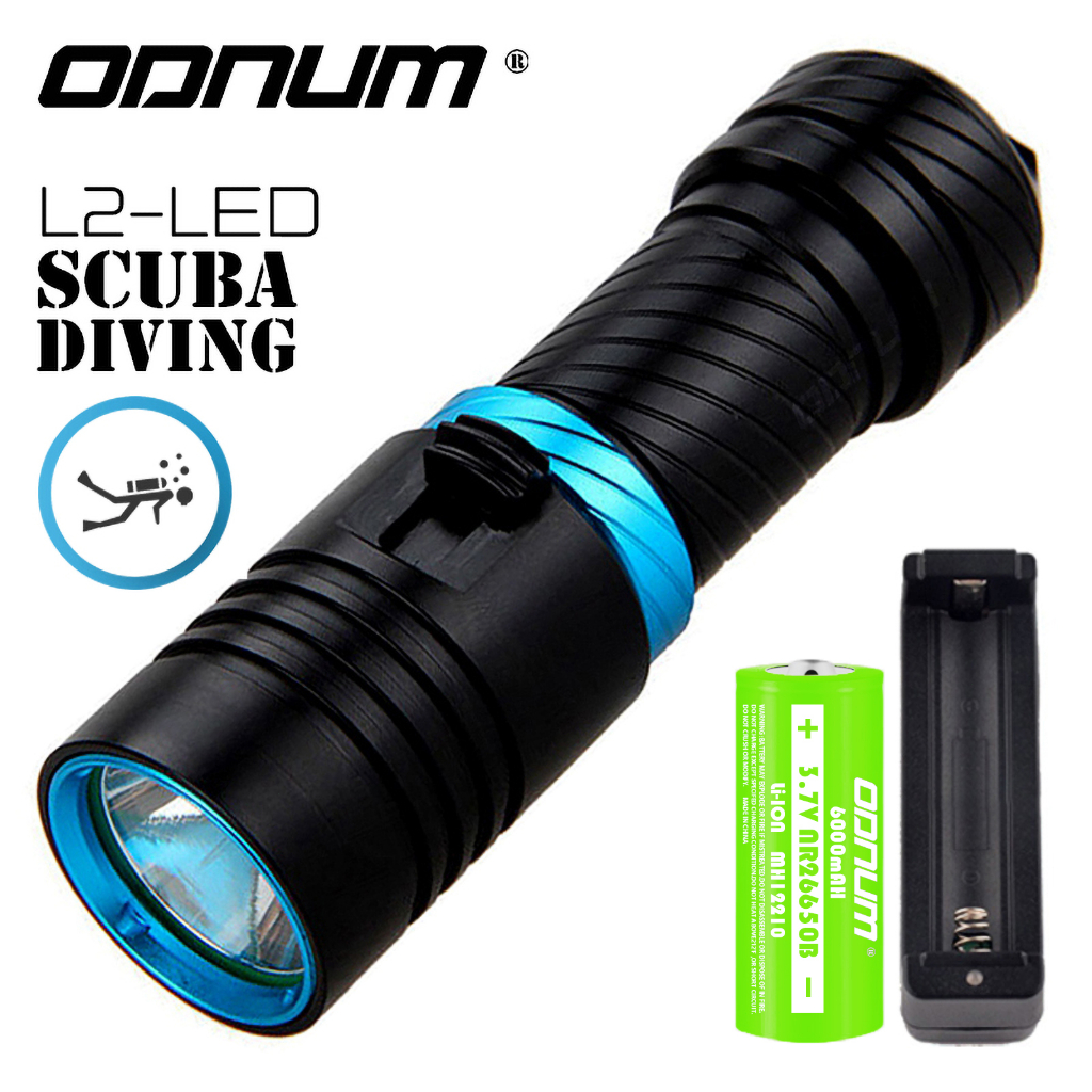 Jual ODNUM Outdoor Diving Flashlight High Brightness L2 Chip 100m ...