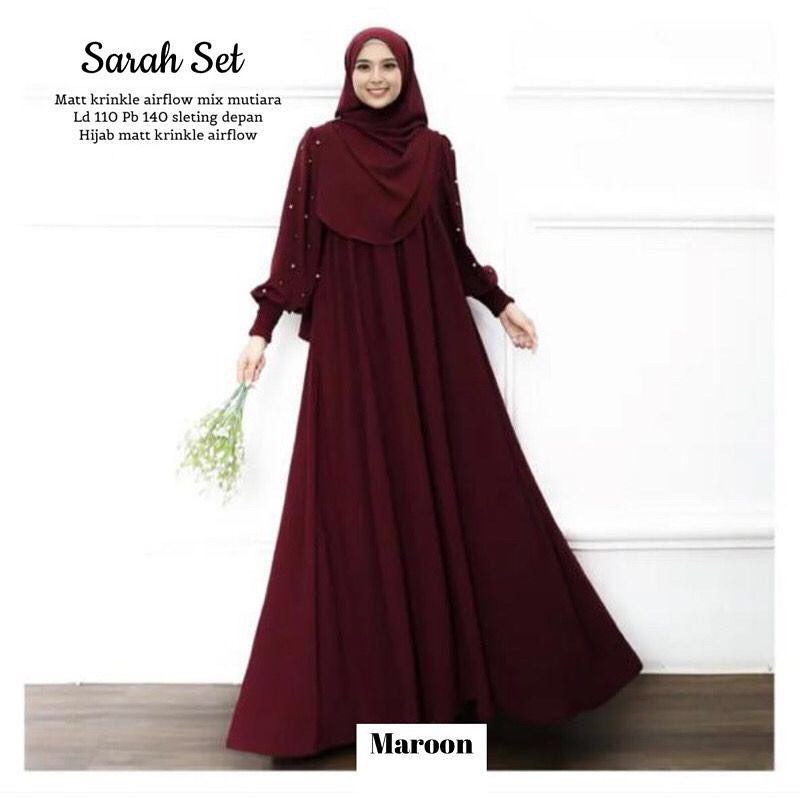Jual Sarah Set Gamis Matt Crinkle Airflow + Phasmina Baju Muslim Dress ...