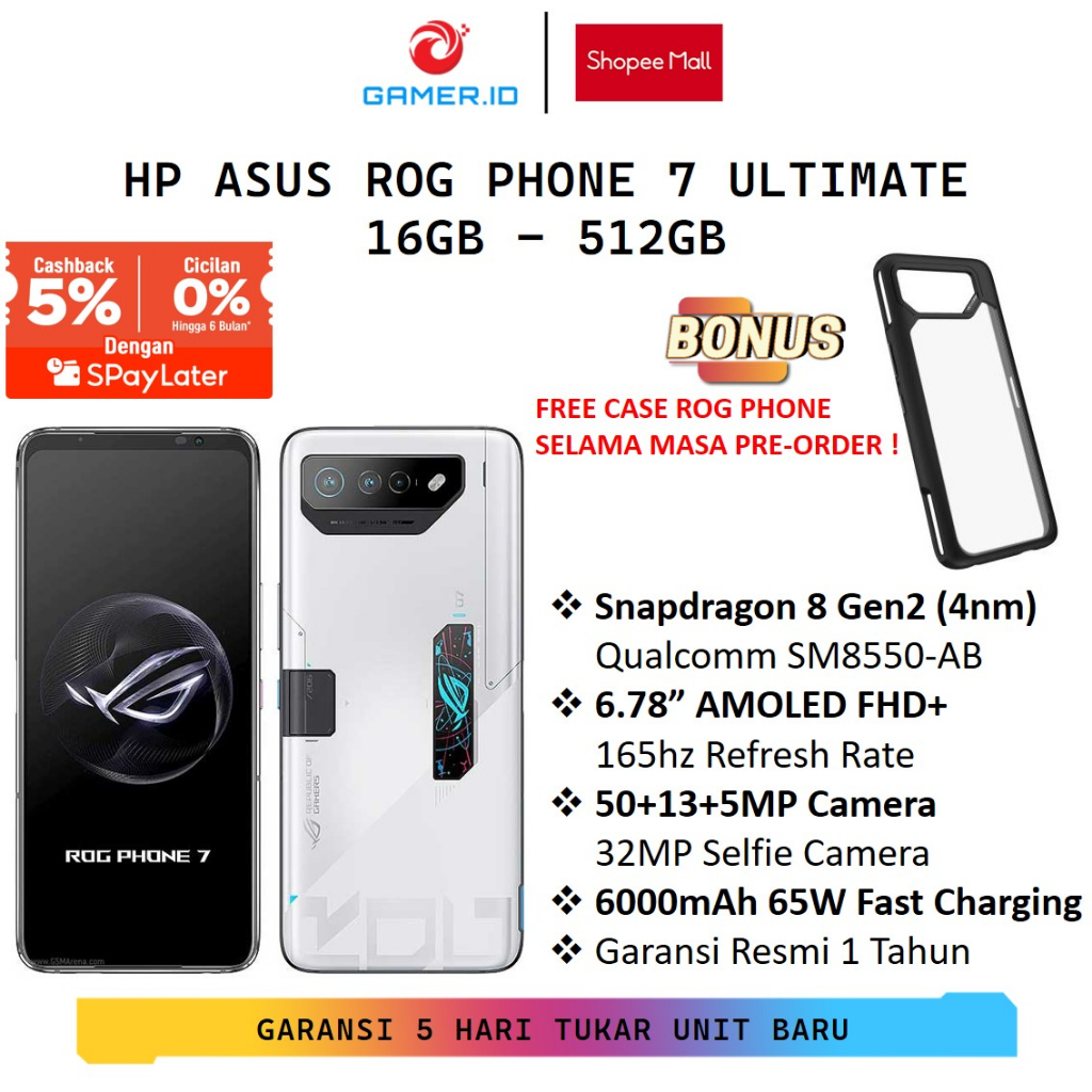 Jual HP ASUS ROG PHONE 7 ULTIMATE - SNAPDRAGON 8 GEN2 RAM 16GB ROM 512GB BLACK/WHITE | Shopee ...