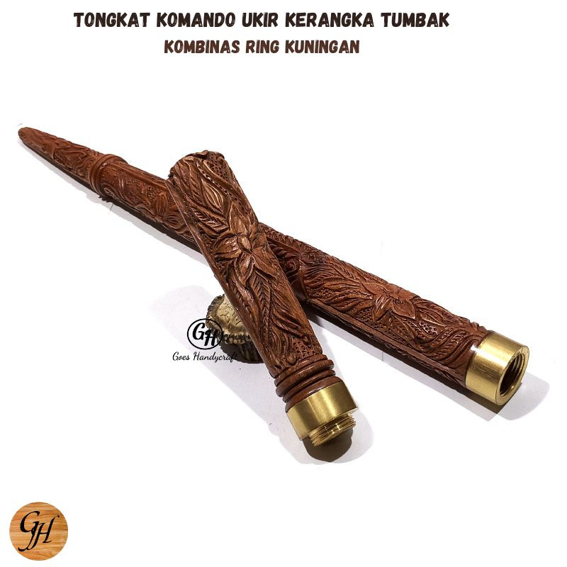 Jual Tongkat komando FUL UKIR KAYU Bertuah SETIGI Wulung Ring kuningan ...