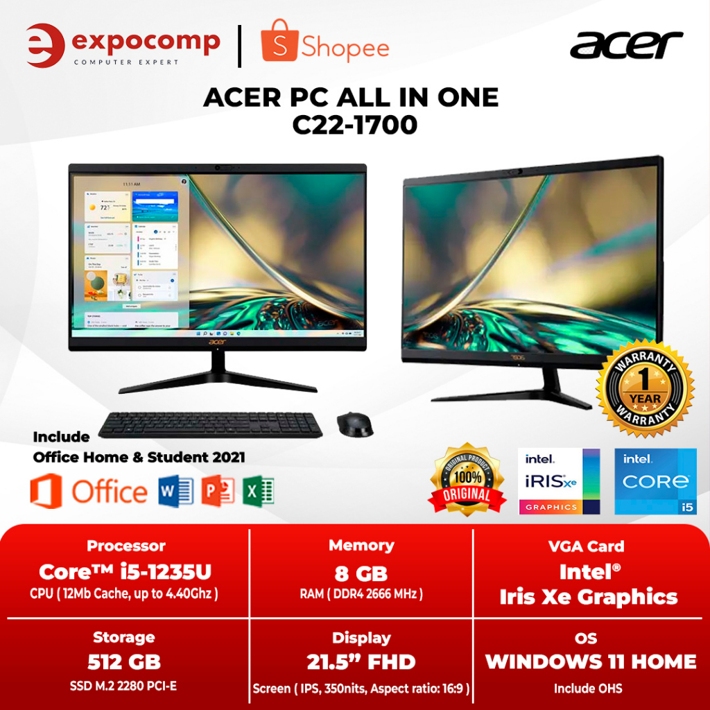 Jual ACER PC AIO ALL IN ONE C22-1700 INTEL CORE i5-1235U 8GB 512GB W11 ...