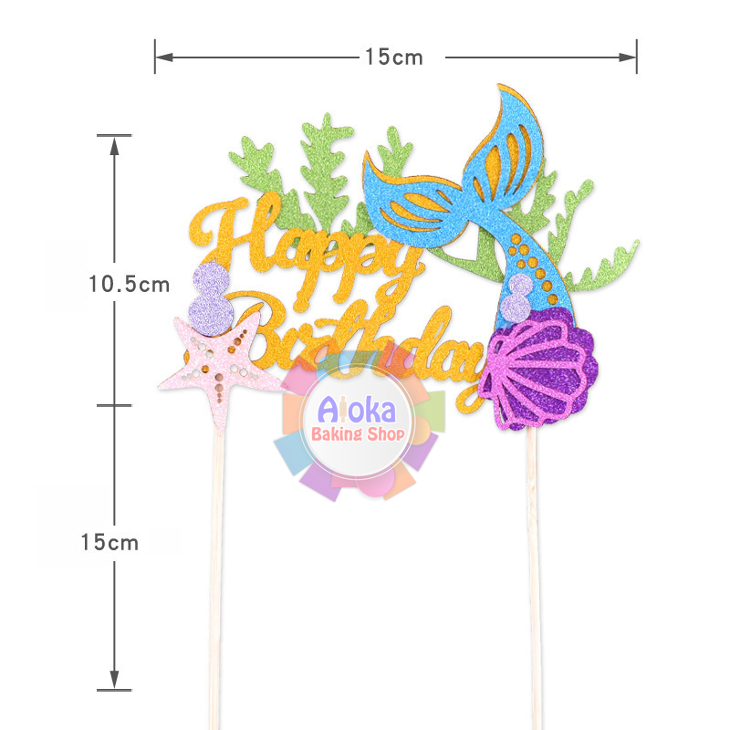 Jual Topper Cake Desain Mermaid Rumput Laut Ikan Hiu Ekor Peti Harta ...