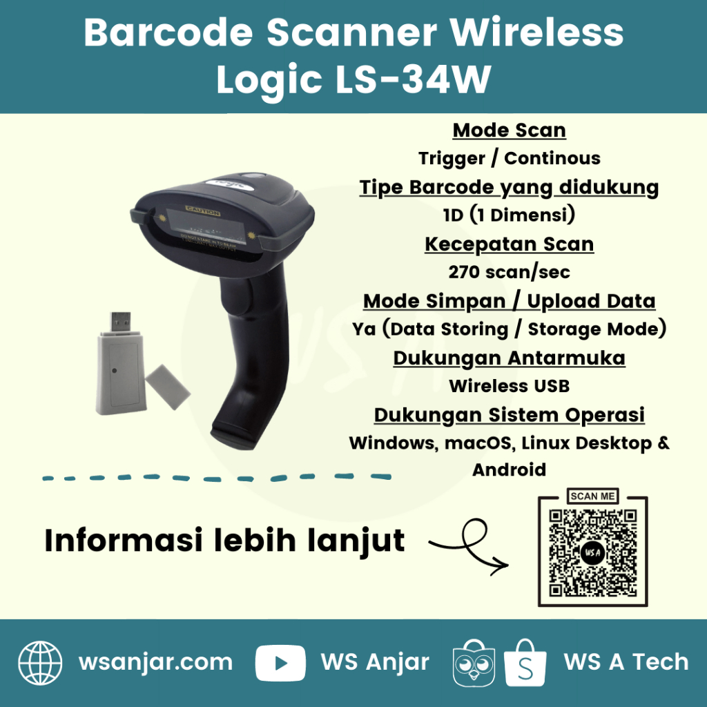 Jual Barcode Scanner Wireless 1 Dimensi, Trigger / Auto Scan, Mode Simpan / Upload Data, Android ...