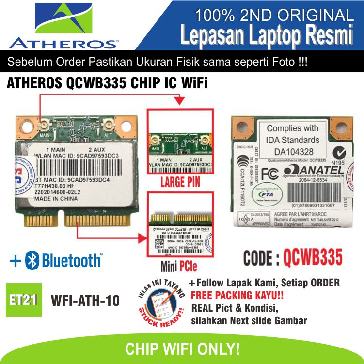 Jual ET21 WFI-ATH-10 Internal WiFi Card WiFi Chip Laptop Notebook ...