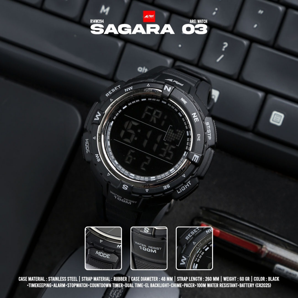 Jual Jam Tangan / Watch Digital Pria Sagara 03 Hitam Arei Outdoorgear ...