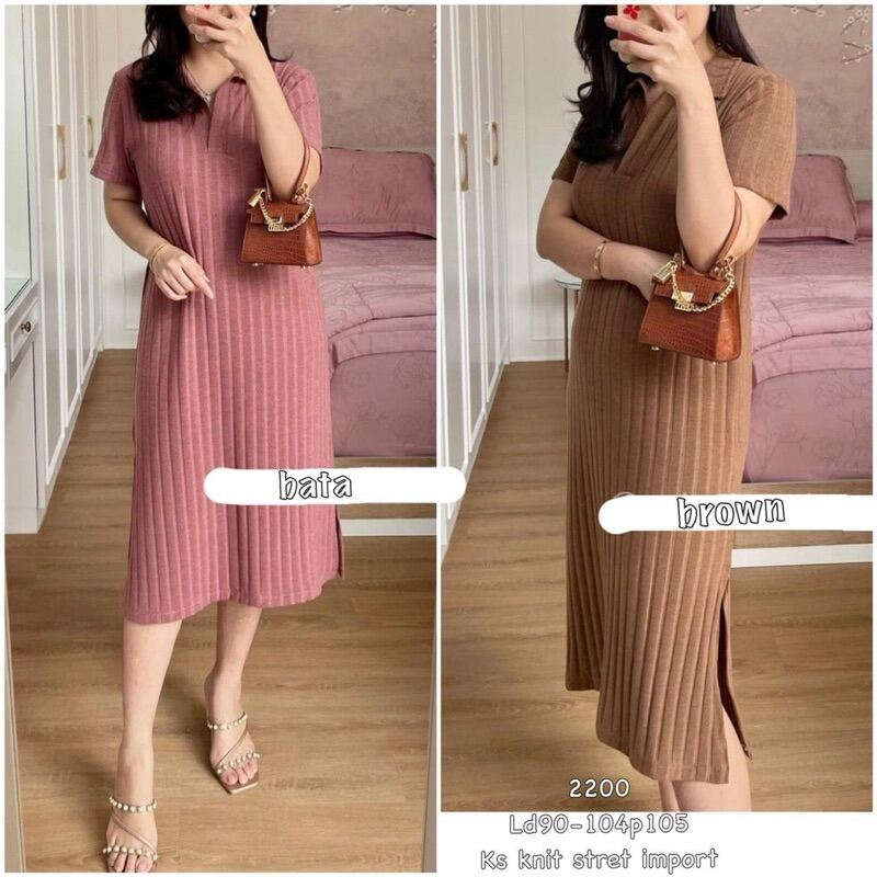 Jual MATILDA KNIT SLIT DRESS CNY POLOS RIB RAJUT PREMIUM DRESS KERAH ...