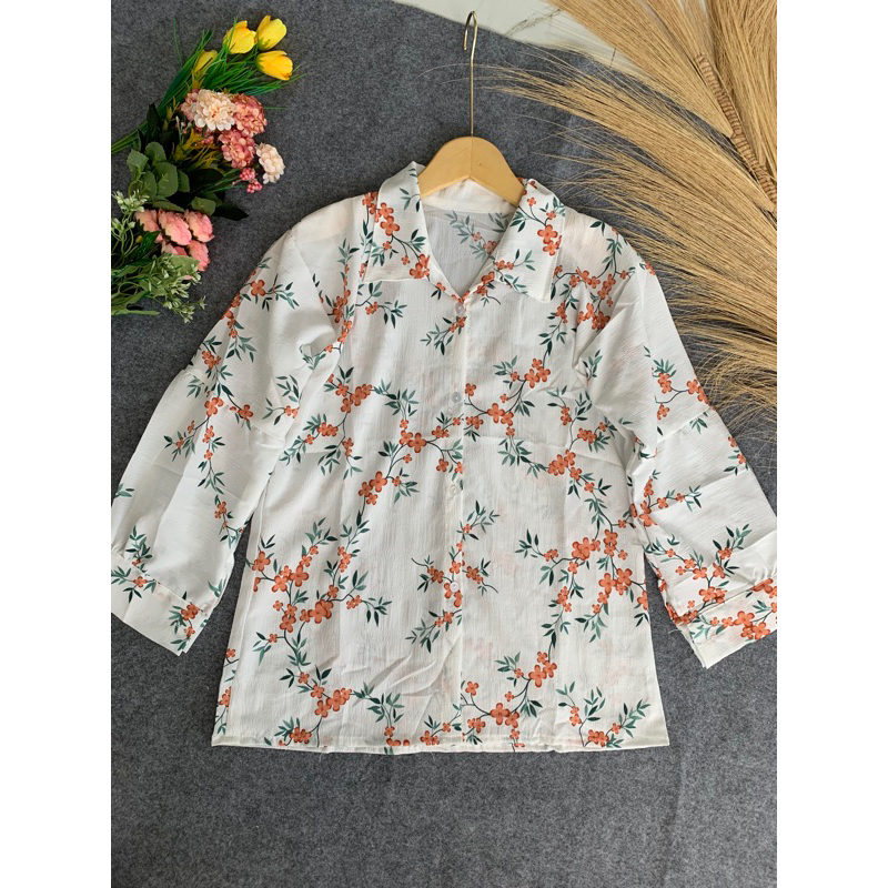 Jual BLOUSE CRINKLE MOTIF BUNGA / KEMEJA BLOUSE / ATASAN BUNGA / BAJU ...