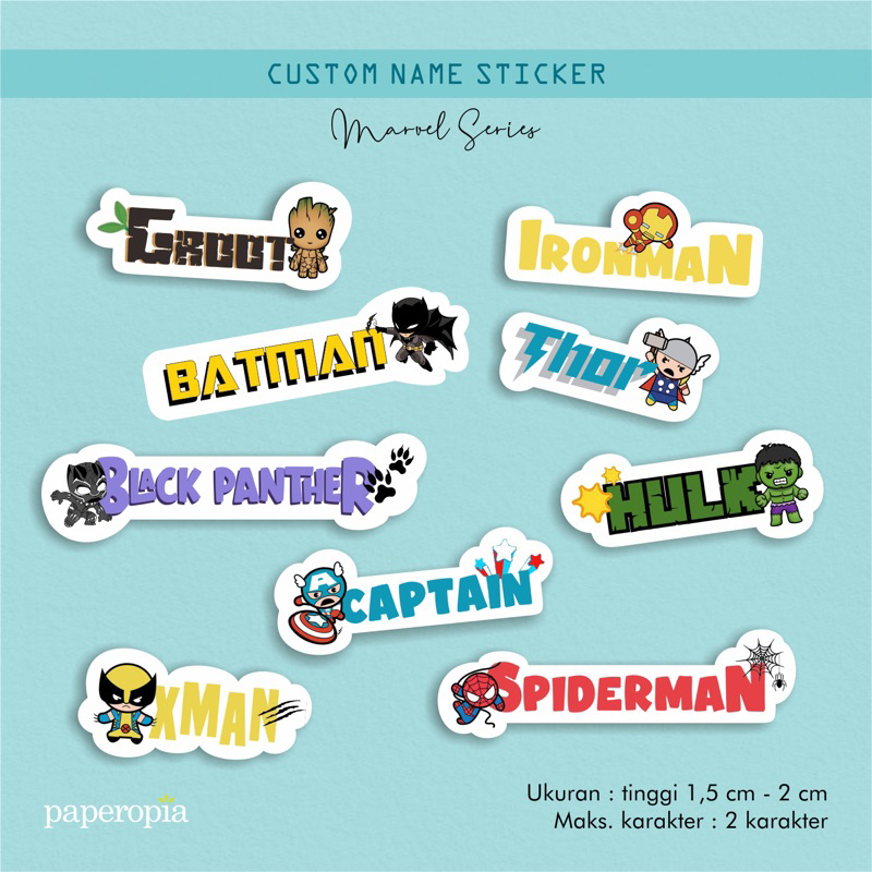 Jual sticker nama custom lucu stiker disney marvel minecraft label nama ...