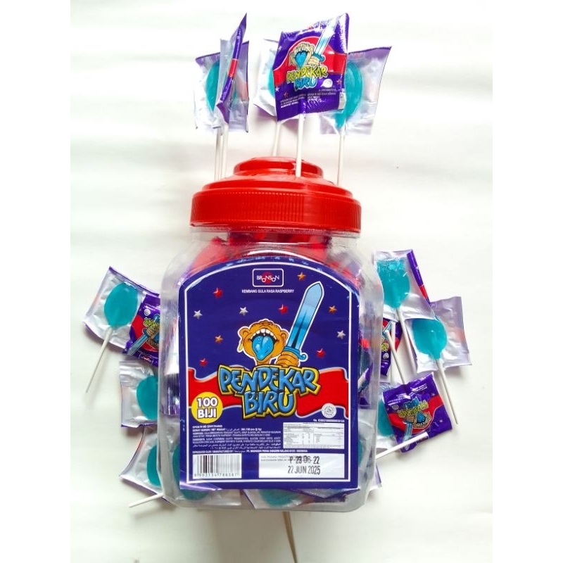 Jual grosir permen kaki biru sunduk pendekar biru toples (isi 100 butir ...