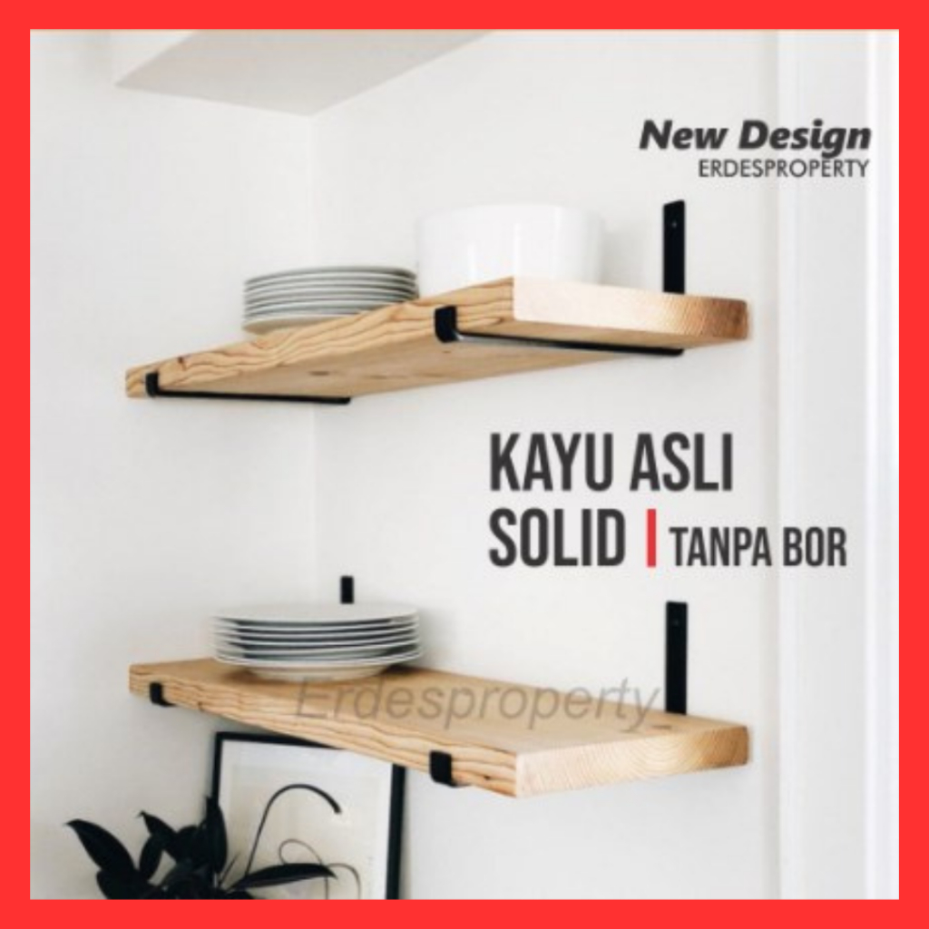 Jual Rak Dekorasi / Rak Dinding Buku Ambalan Kayu asli tempel melayang ...