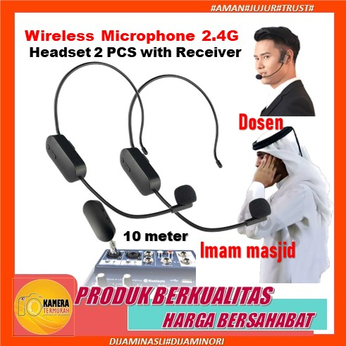 Jual Wireless Microphone 2.4G Headset 2 PCS with Receiver Mic Imam Dosen Instruktur | Shopee ...