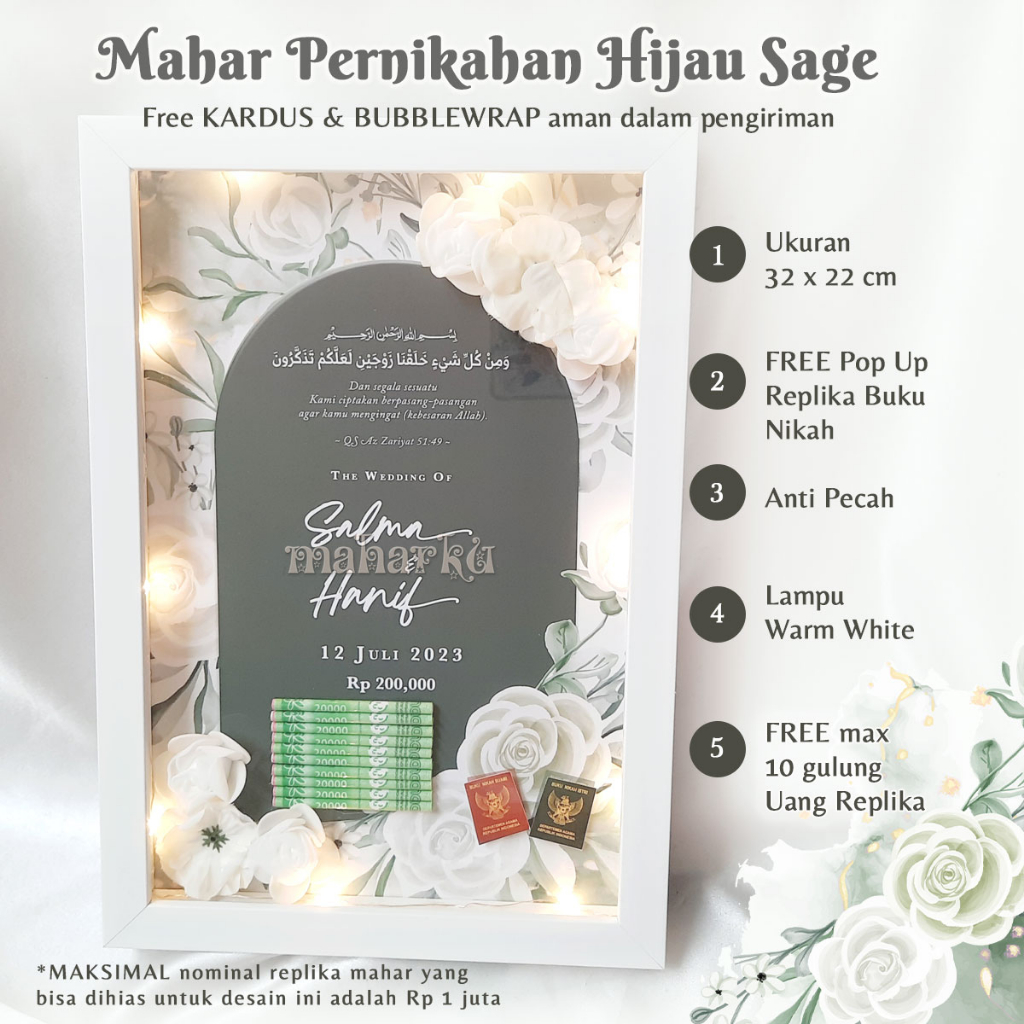 Jual Bingkai Simbolis Mahar Untuk Akad Nikah Warna Hijau Ukuran 32x22 ...