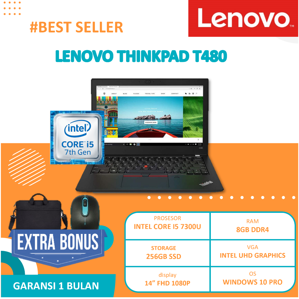 Jual Laptop Sekolah Lenovo Thinkpad T480 FHD i5 Gen7 8GB 256GB SSD Winpro | Shopee Indonesia