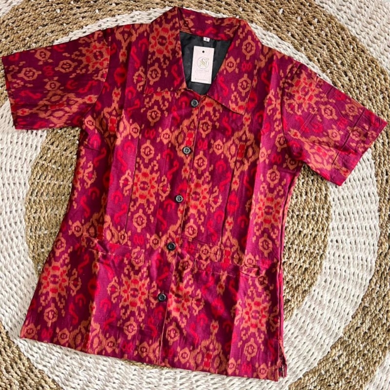 Jual Kemeja Endek Wanita | Baju Endek Bali Murah (FURING) | Shopee ...