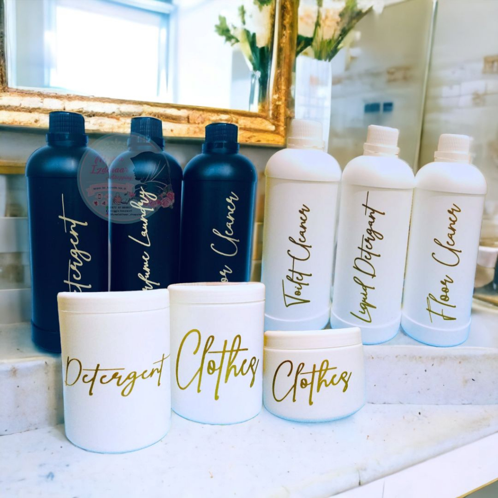 Jual (1000ml) Botol HITAM & PUTIH 1L + Stiker Gold. Aesthetic Bottle ...