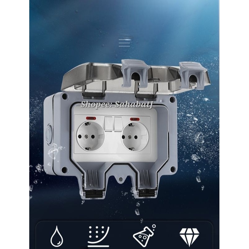 Jual Stop Kontak 2 Lubang Double Saklar Switch Lampu Indikator IP66 ...
