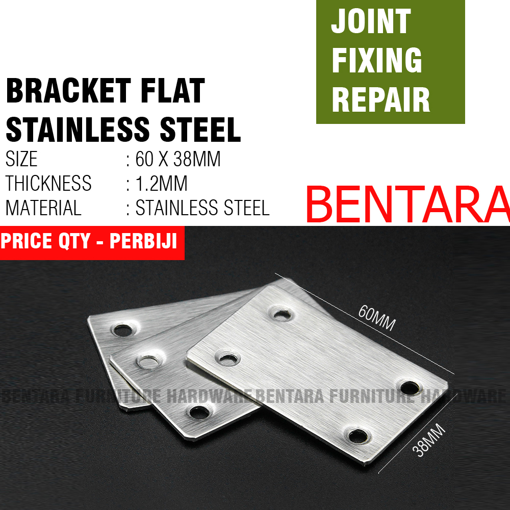 Jual 6CM PP-SS PLAT PERSEGI STAINLESS 60X38 MM - Rata Lurus Bracket ...