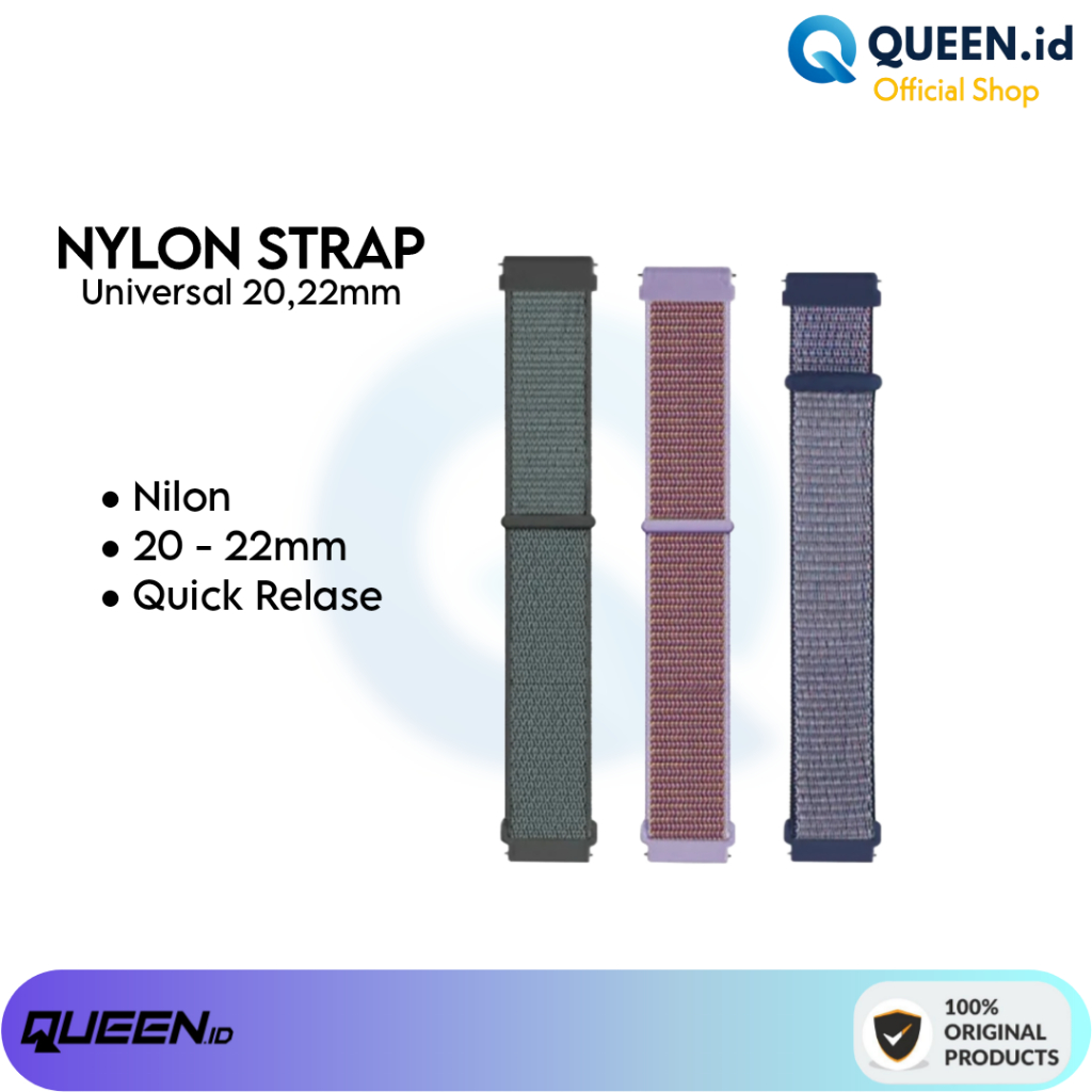 Jual QUEEN Tali Jam Strap Nilon Nylon Universal Quick Release 20mm 22mm ...