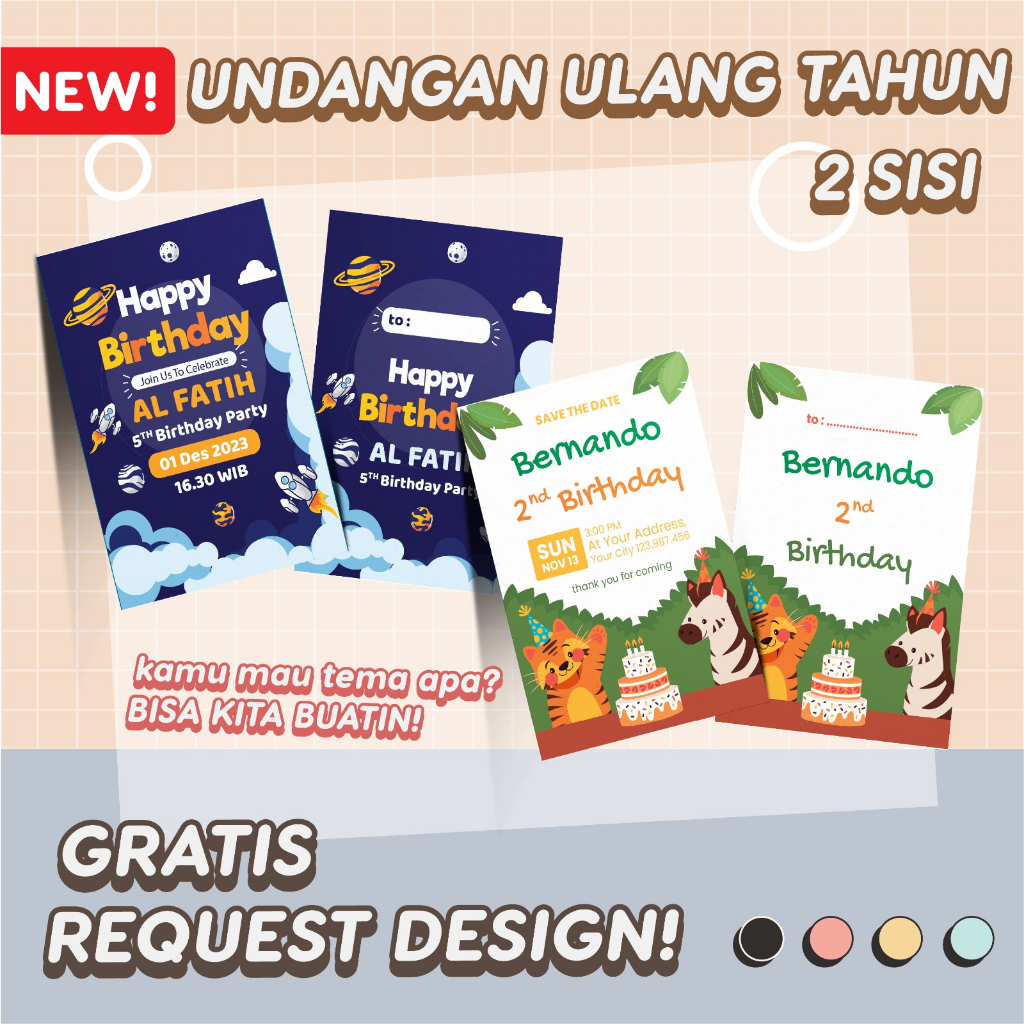 Jual Kartu Ucapan Undangan Ulang Tahun Anak Custom 2 Sisi Birthday Card ...