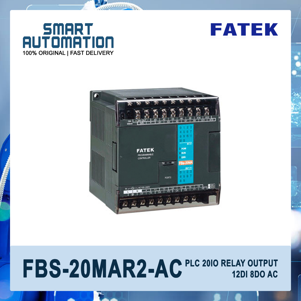 Jual Fatek FBS-20MAR2-AC PLC 20IO Relay Output (12 points 24VDC DI, 8 points Relay DO) AC ...