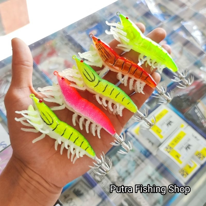 Jual Umpan Pancing Cumi Bentuk Udang Udangan Kaki Super Glow & Rattle ...