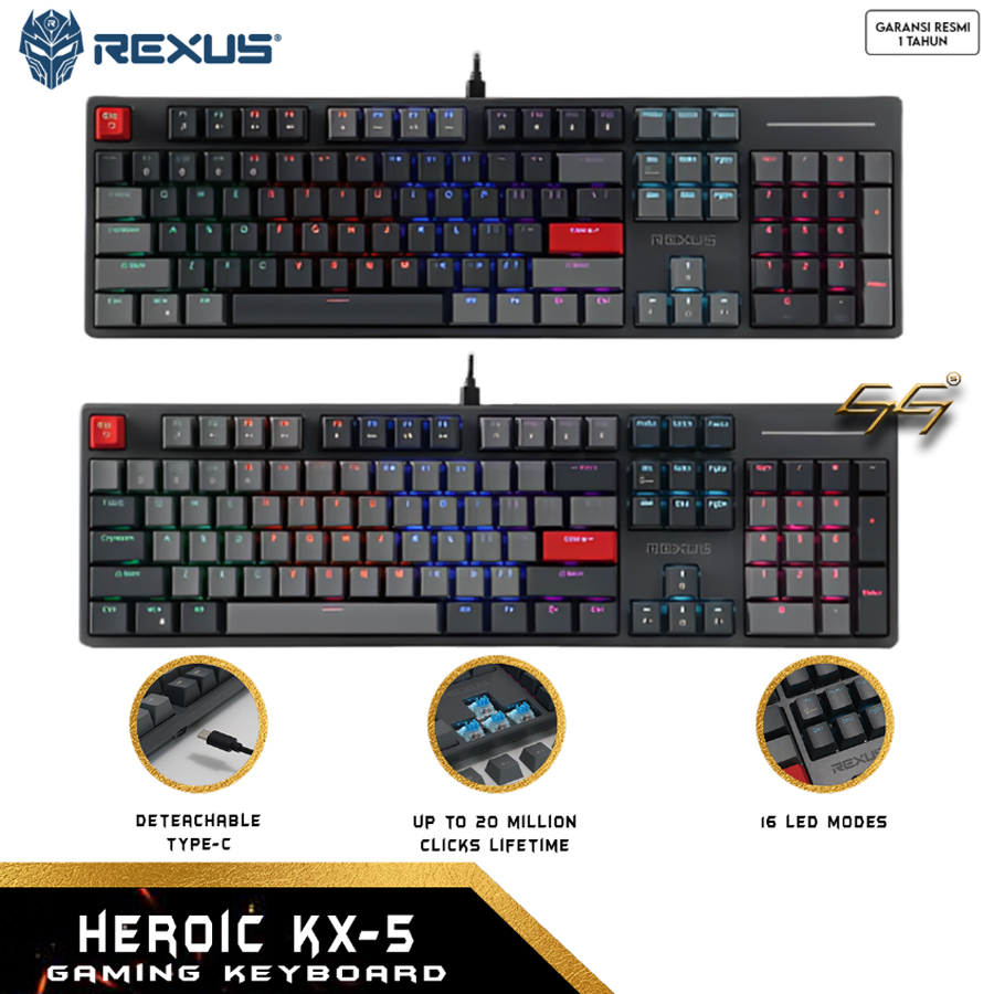 Jual Rexus Heroic KX5 KX-5 Keyboard Gaming Full Size | Shopee Indonesia