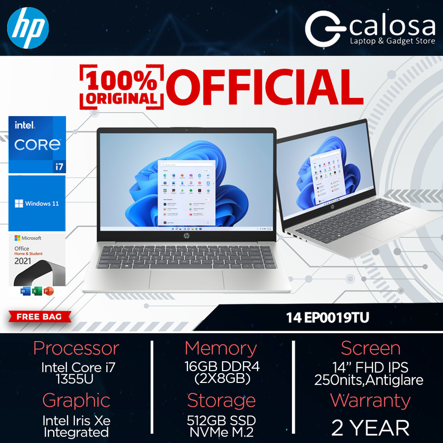 Jual LAPTOP HP 14 EP0018TU EP0019TU Intel Core i7 1355U Memory Ram 16GB 512GB SSD 14" FHD IPS ...