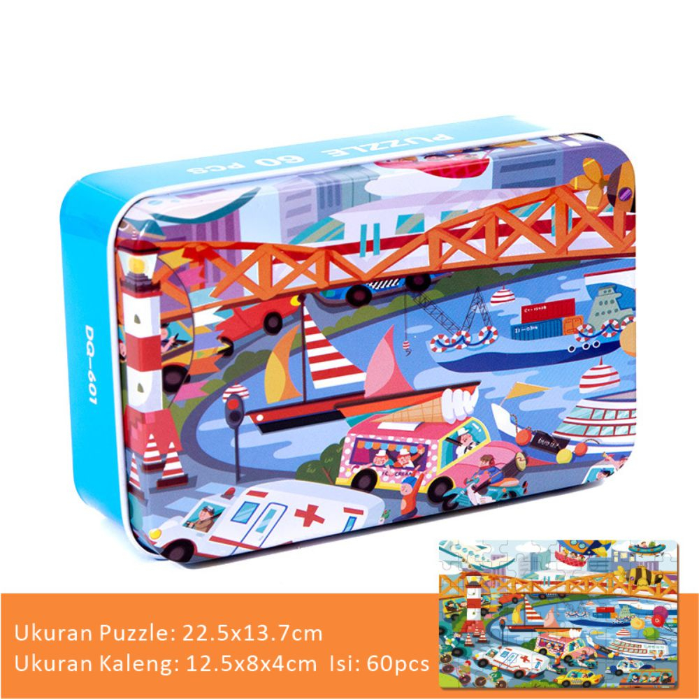 Jual [MK202] Mainan Edukasi Anak Puzzle Kayu 60pcs Kotak Besi / jigsaw ...