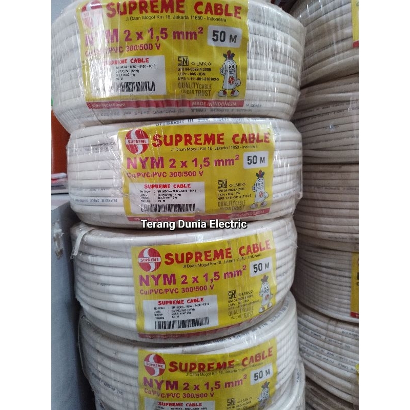 Jual SUPREME CABLE NYM 2x1,5 mm 50 Meter Termurah | Shopee Indonesia