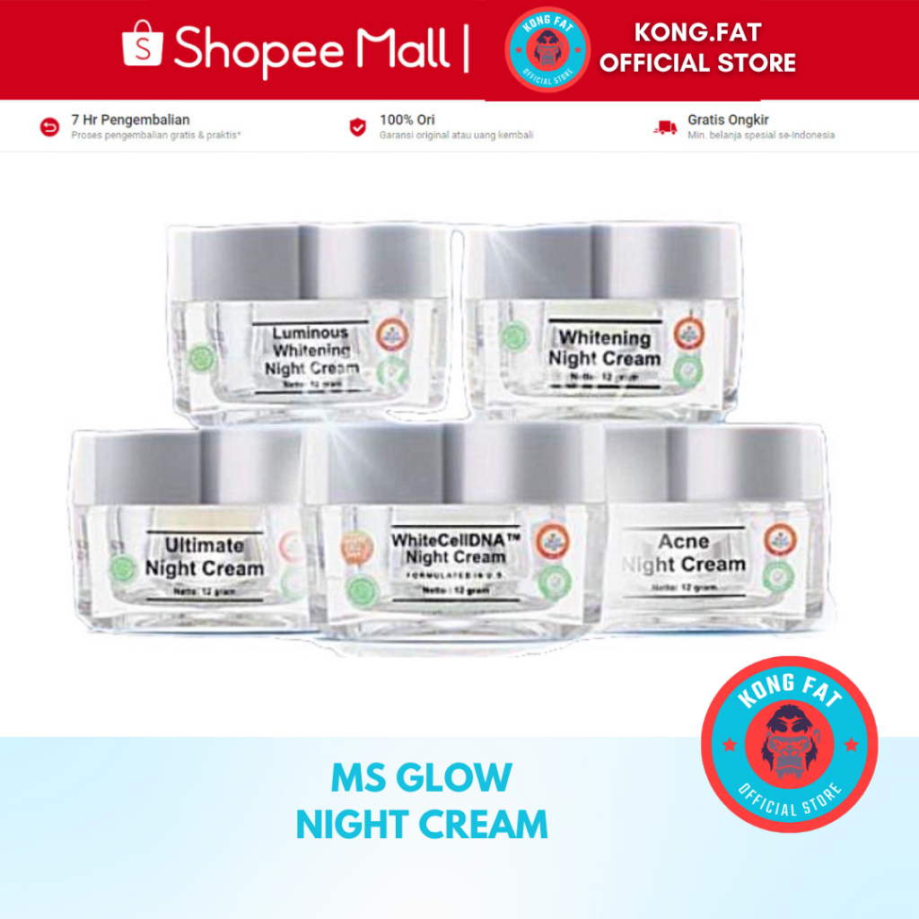 Jual NIGHT CREAM MS GLOW/ULTIMATE/ACNE/WHITENING/LUMINOUS CREAM ...