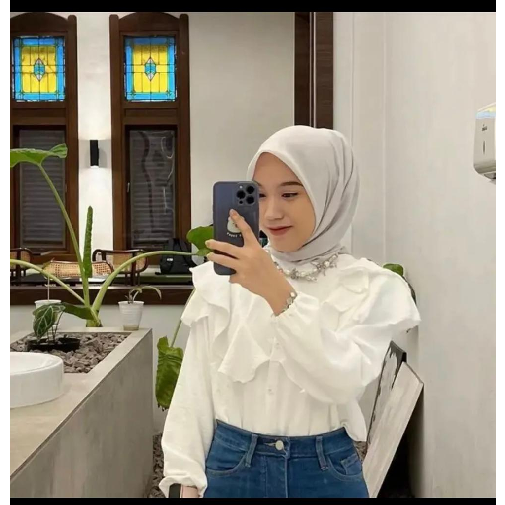 Jual Nafa Blouse Atasan Wanita Kerah Sanghai- Baju ruffle Polos Tangan ...